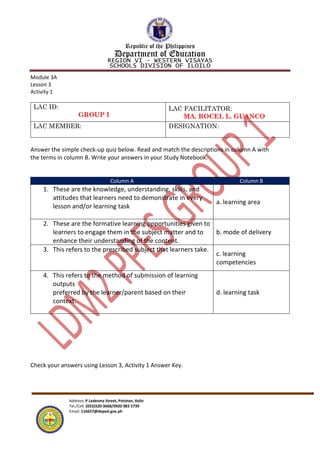 Learning Delivery Modalities Course 2: worksheets | PDF