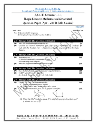 [Question Paper] Logic, Discrete Mathematical Structures (Old Course ...