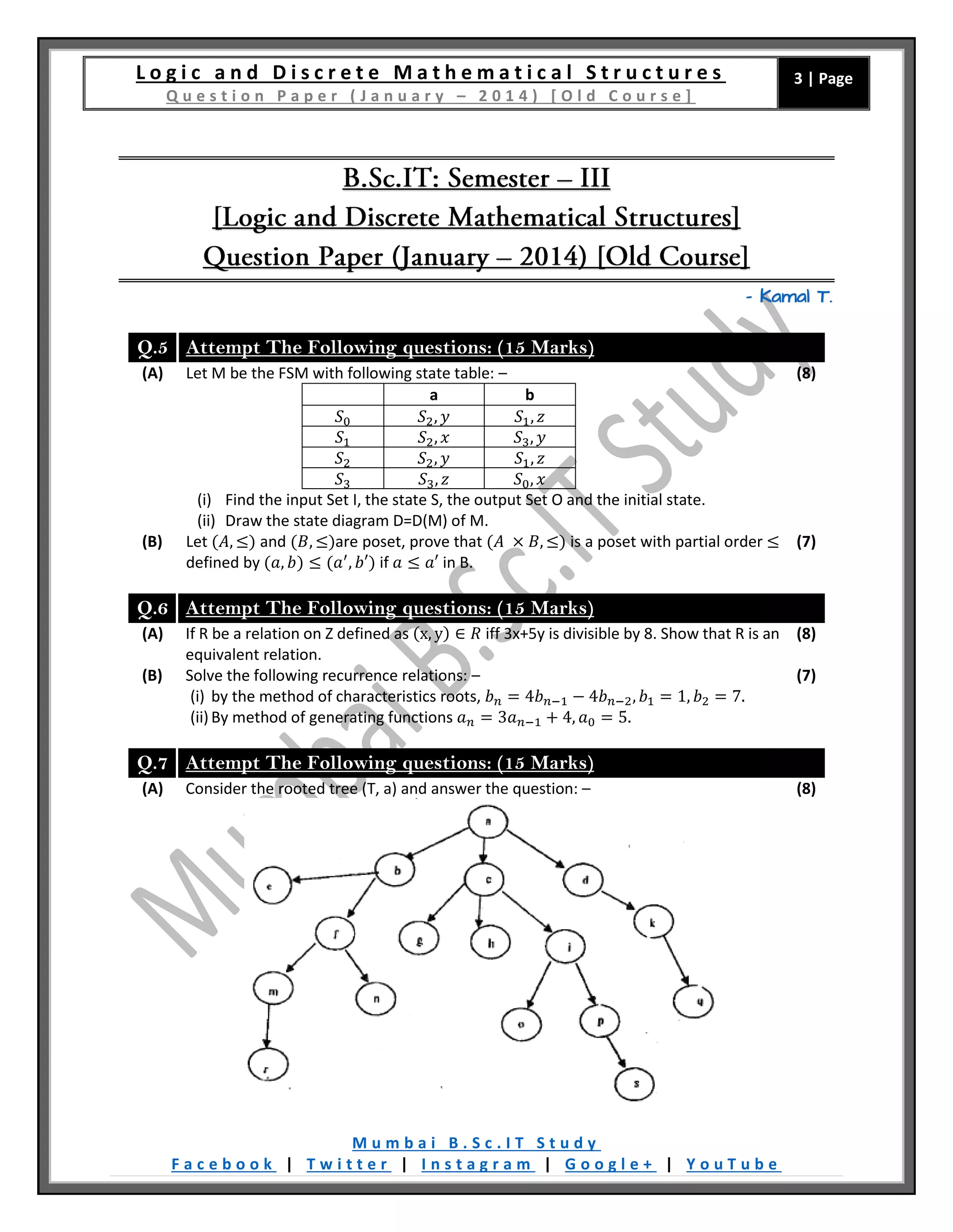 [Question Paper] Logic, Discrete Mathematical Structures (Old Course) [January / 2014] | PDF ...