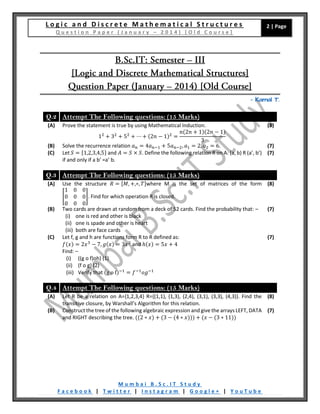 [Question Paper] Logic, Discrete Mathematical Structures (Old Course) [January / 2014] | PDF ...