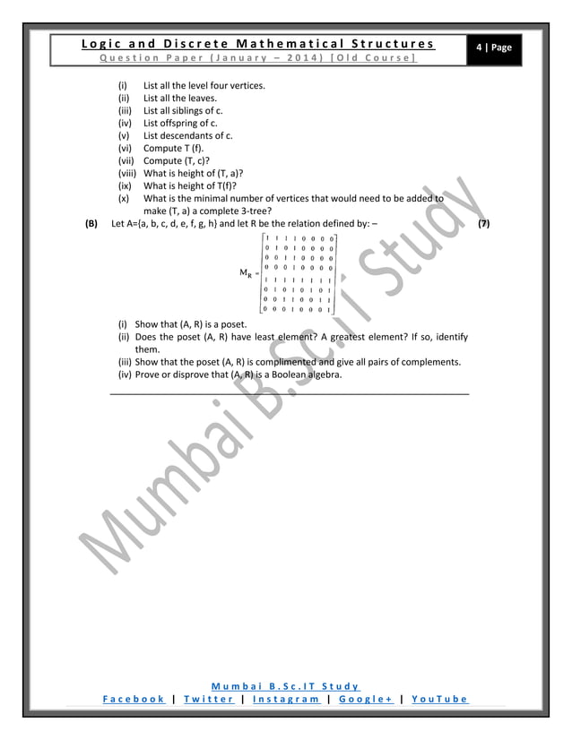 [Question Paper] Logic, Discrete Mathematical Structures (Old Course) [January / 2014] | PDF ...