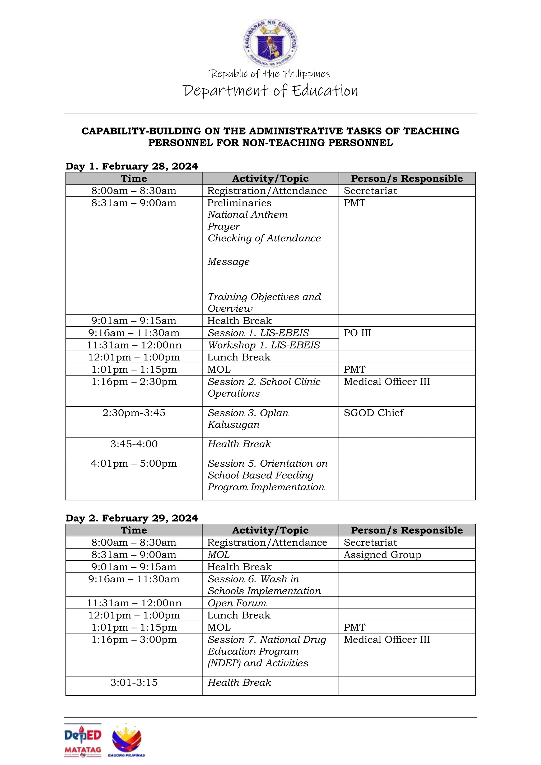 Capability-Building on LDNA Plan for Non-Teaching Personnel | DOCX