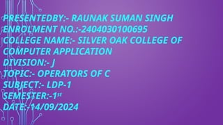 Operators Of C in C programming language | PPTX