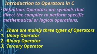 Operators Of C in C programming language | PPTX