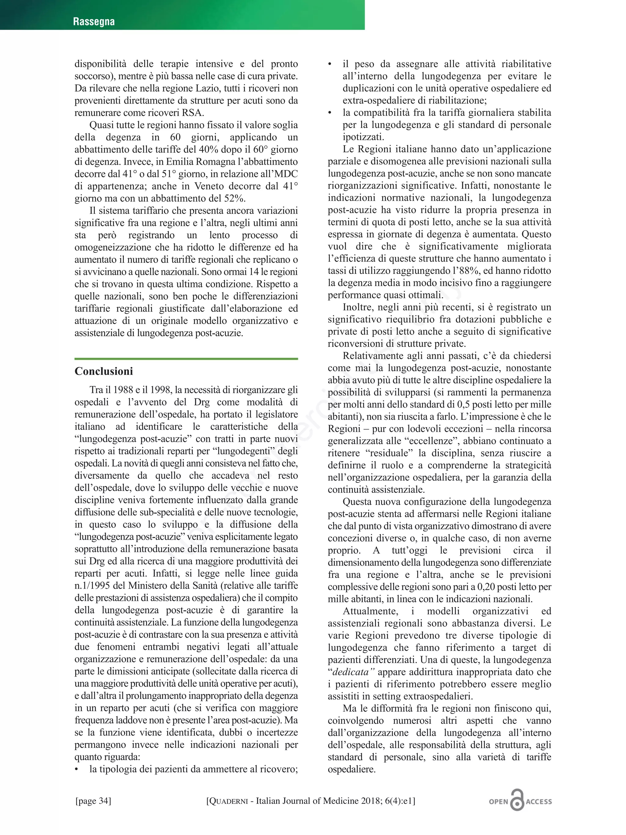 La lungodegenza post-acuzie in Italia | PDF