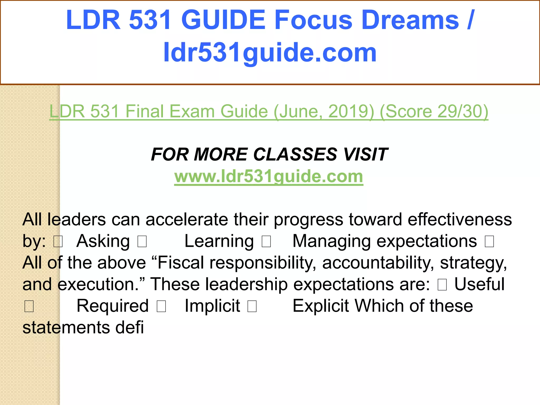 Ldr 531 guide focus dreams ldr531guide.com