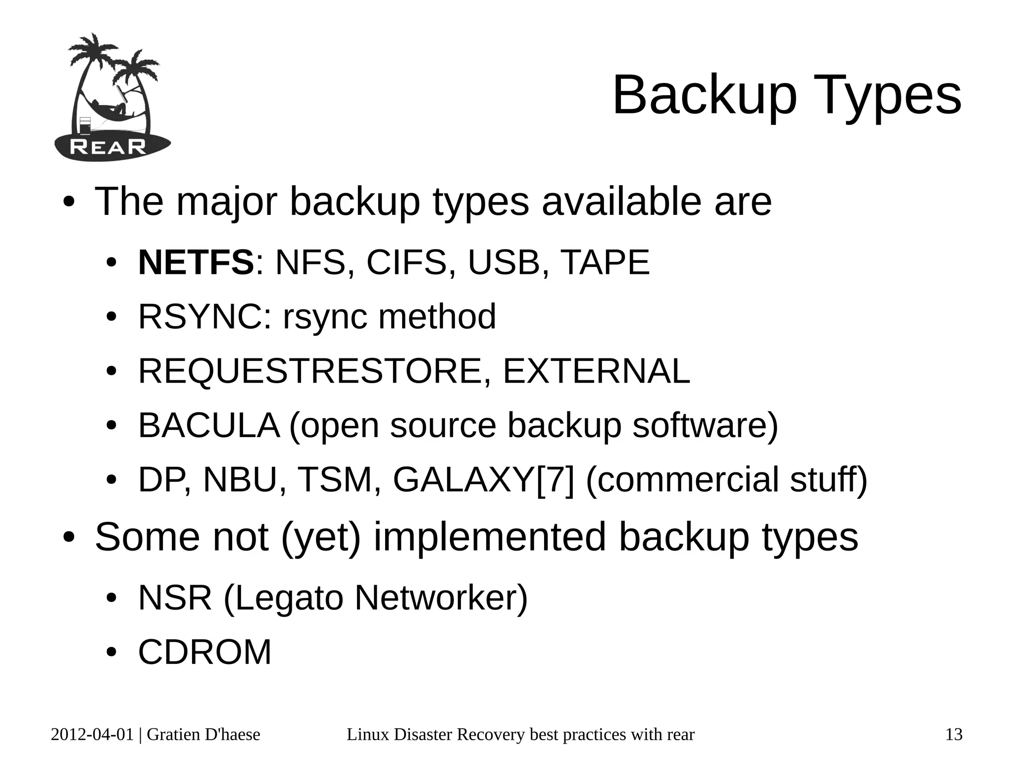 Linux Disaster Recovery Best Practices with rear | PDF