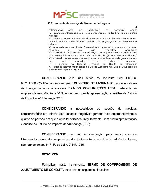 Termo De Ajustamento De Conduta Residencial Splendor E Prefeitura