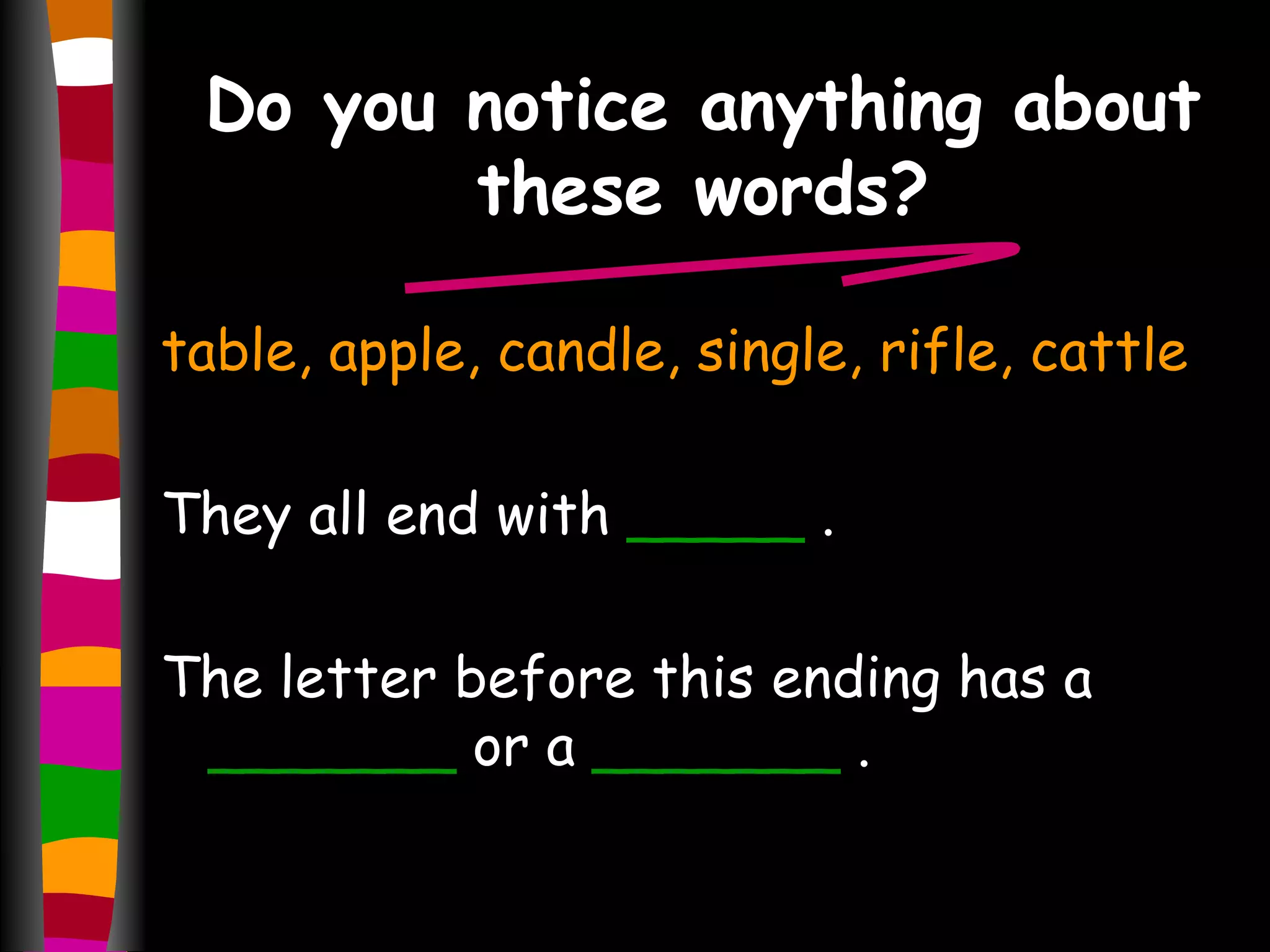 Spelling words ending with -le, -el and -al. | PPT