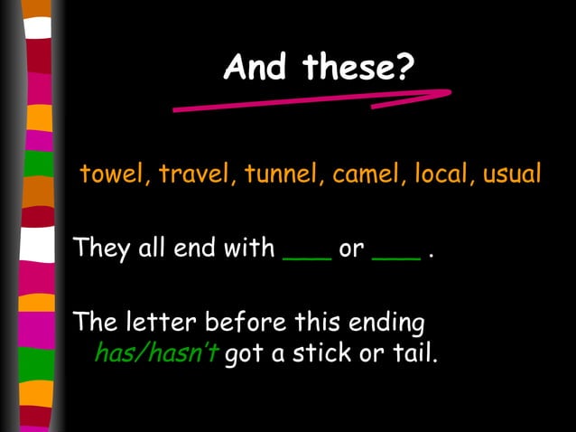 Spelling words ending with -le, -el and -al. | PPT