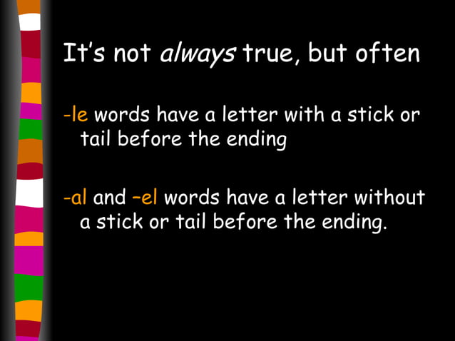 Spelling words ending with -le, -el and -al. | PPT