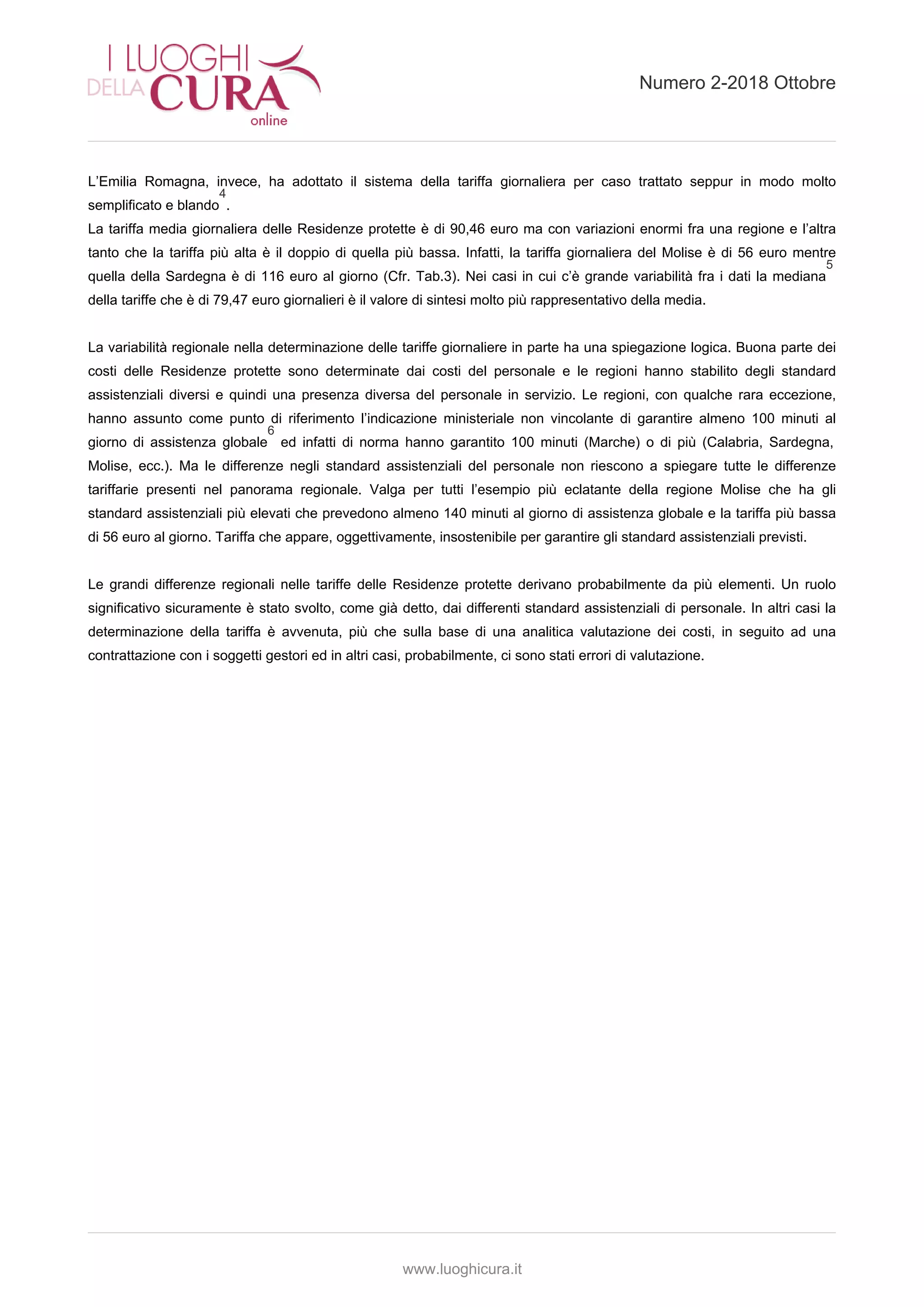 Le tariffe delle residenze protette per anziani | PDF