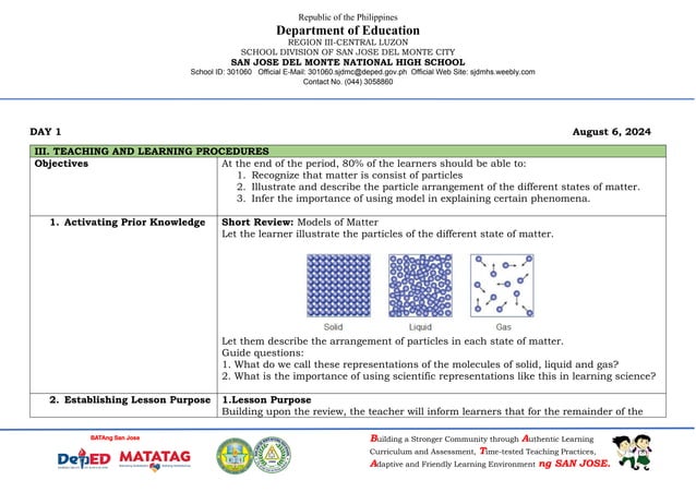 LE-WEEK-1 science grade 7 sample exemplar | DOCX | Education industry | Industries