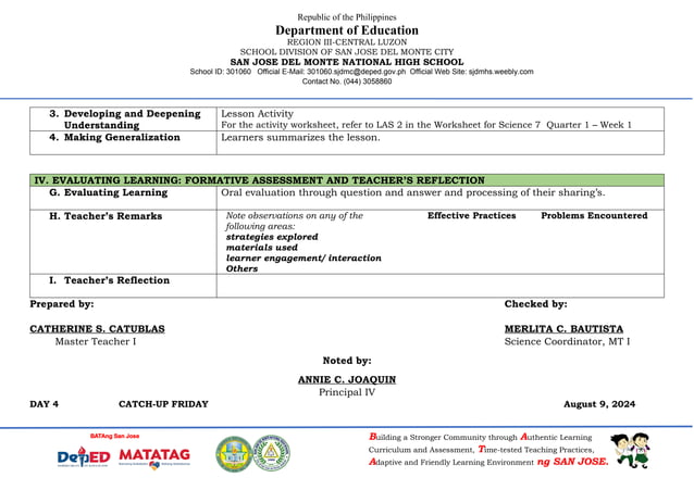LE-WEEK-1 science grade 7 sample exemplar | DOCX | Education industry | Industries
