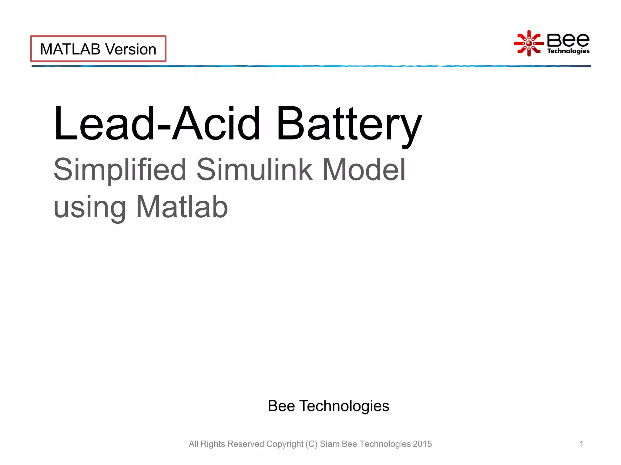Lead-Acid Battery Simplified Simulink Model using MATLAB | PDF