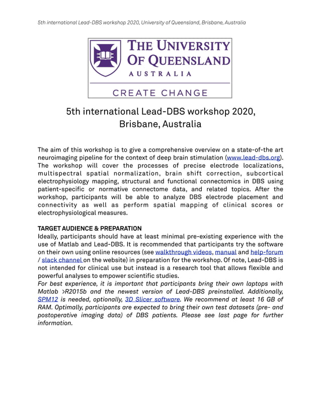 Lead dbs Workshop 2020 Brisbane Programme | PDF