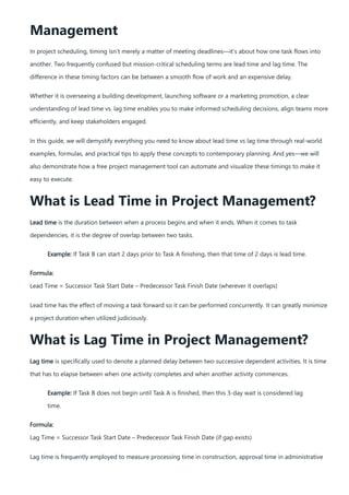 Lead Time vs Lag Time in Project Management (2025 Guide) | PDF