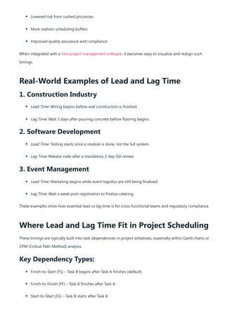 Lead Time vs Lag Time in Project Management (2025 Guide) | PDF