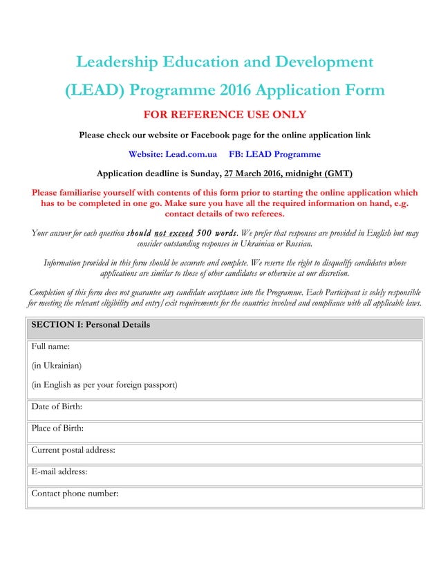 Lead 2016 application form reference copy | PDF