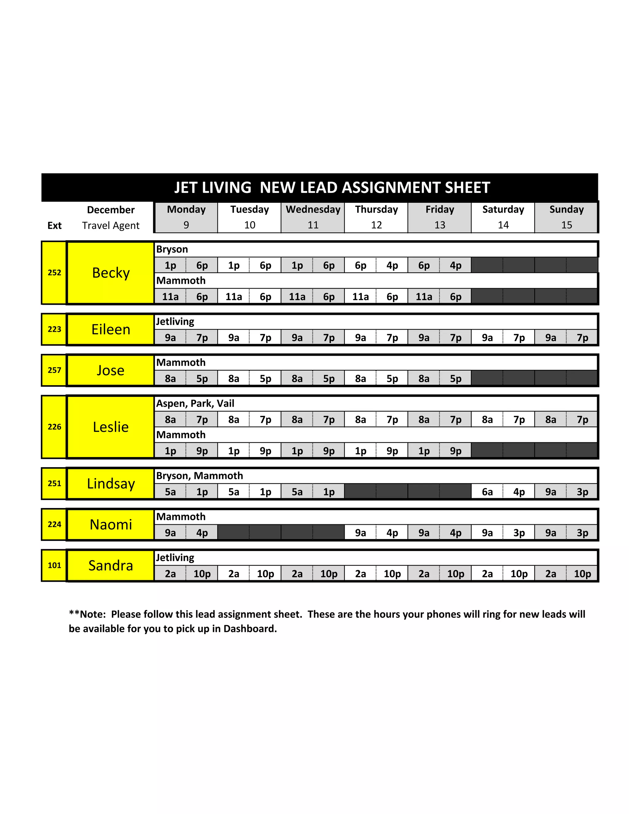 Lead assignment sheet | PDF | National & Civic Holidays | Holidays