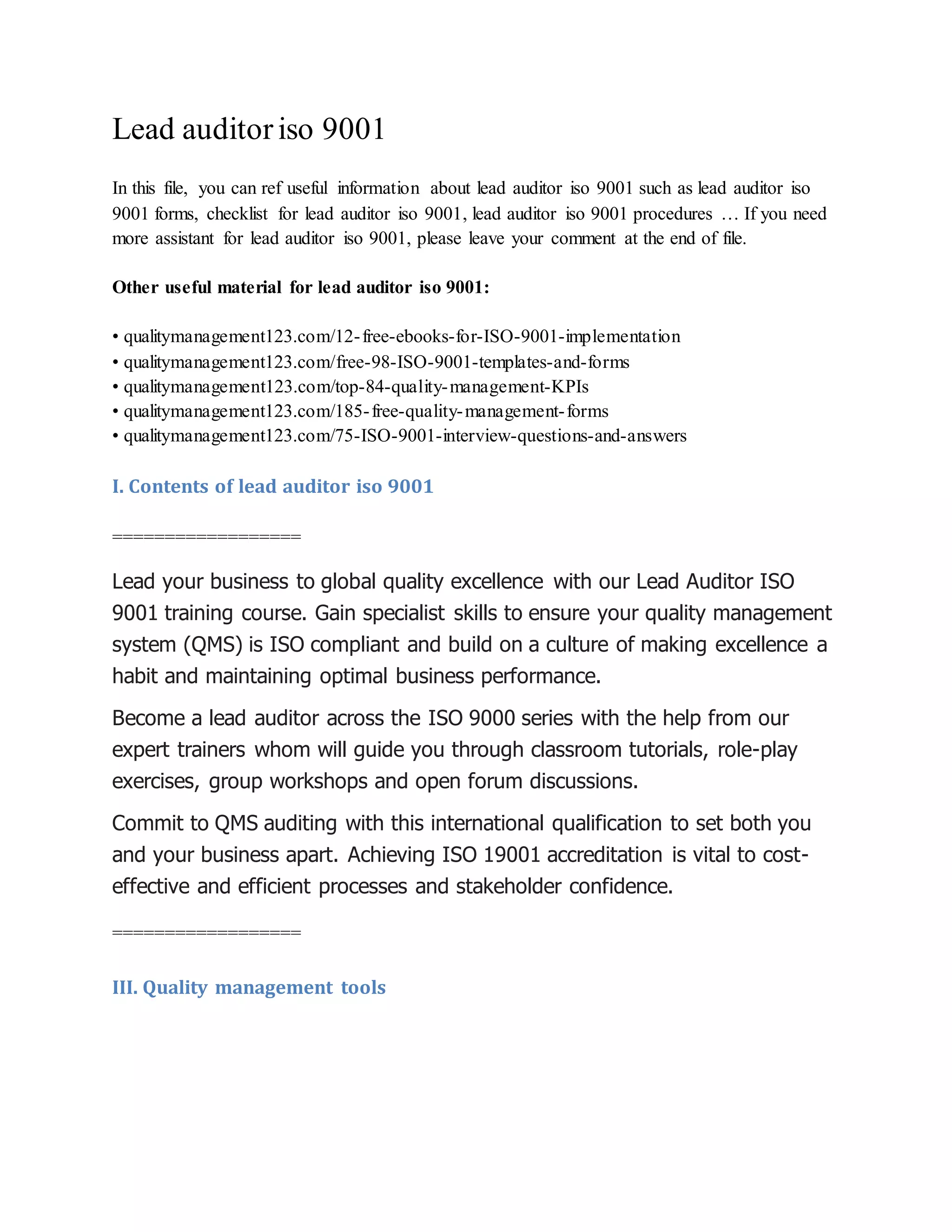 Lead auditor iso 9001 | PDF