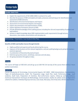 Lead auditor training environmental management system irca approved | PDF