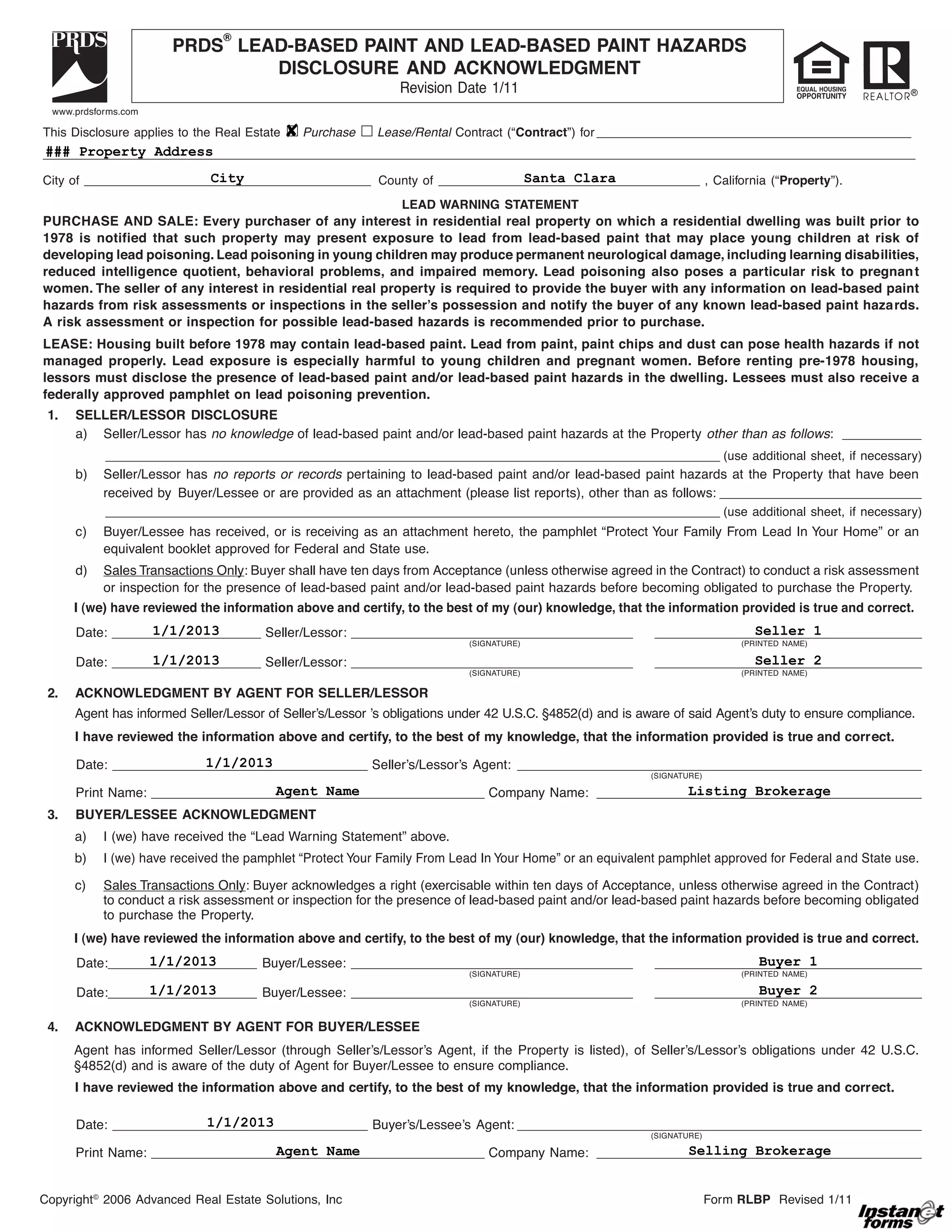 Lead based paint and lead based paint hazards disclosure and ...