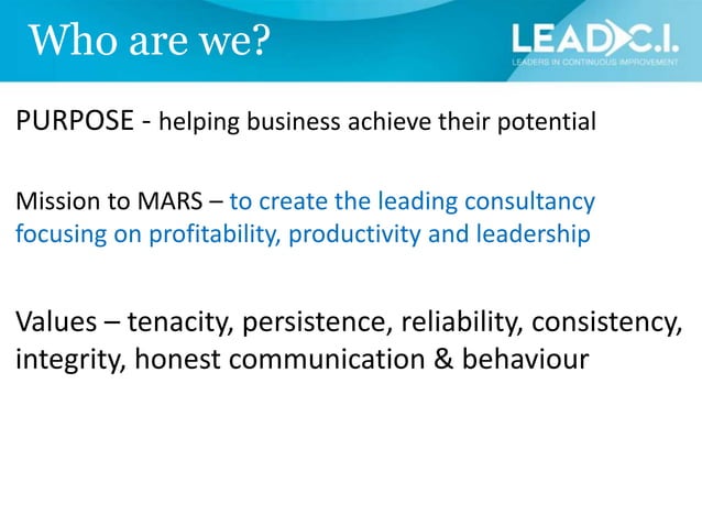 Lead C.I. Introduction - Leaders In Continuous Improvement | PPT