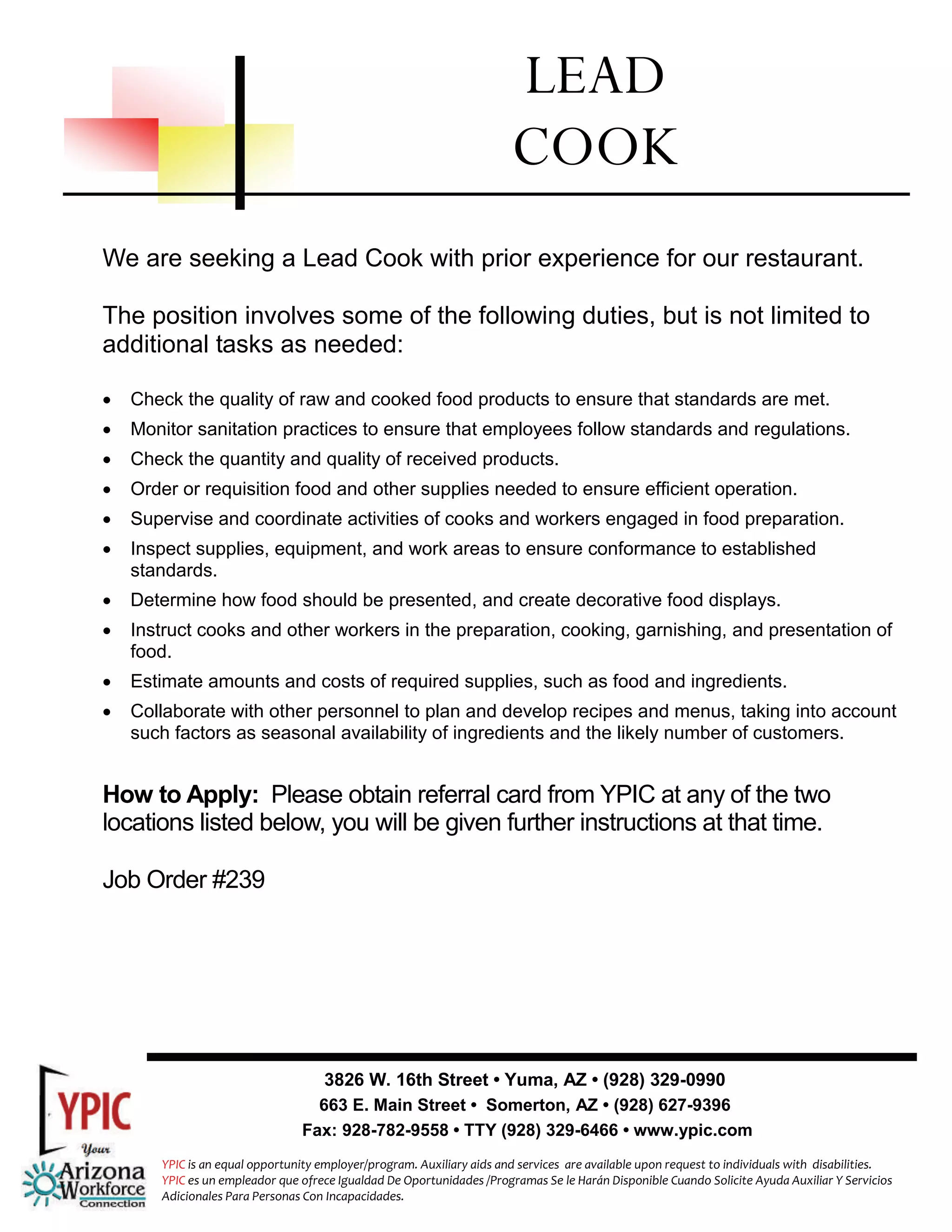 Lead Cook 239 | PDF