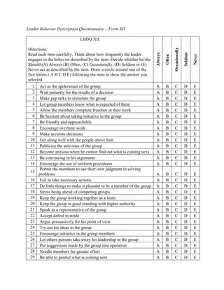Leader behavior description questionnaire | DOCX