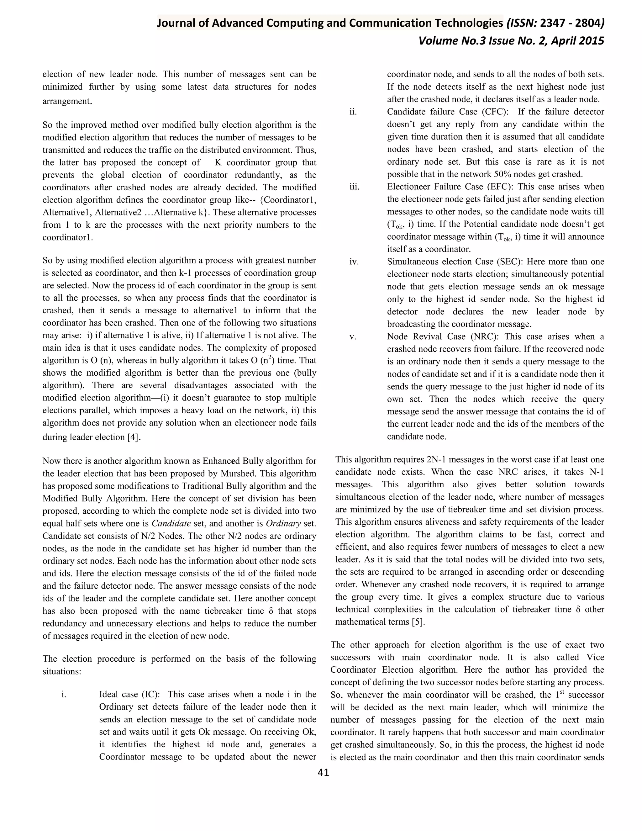 Leader Election Approach: A Comparison and Survey | PDF