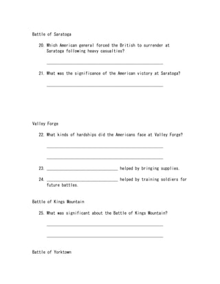 Leaders, battles, and events of the american revolution | DOCX