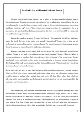 Leadership Male Vs Female | PDF