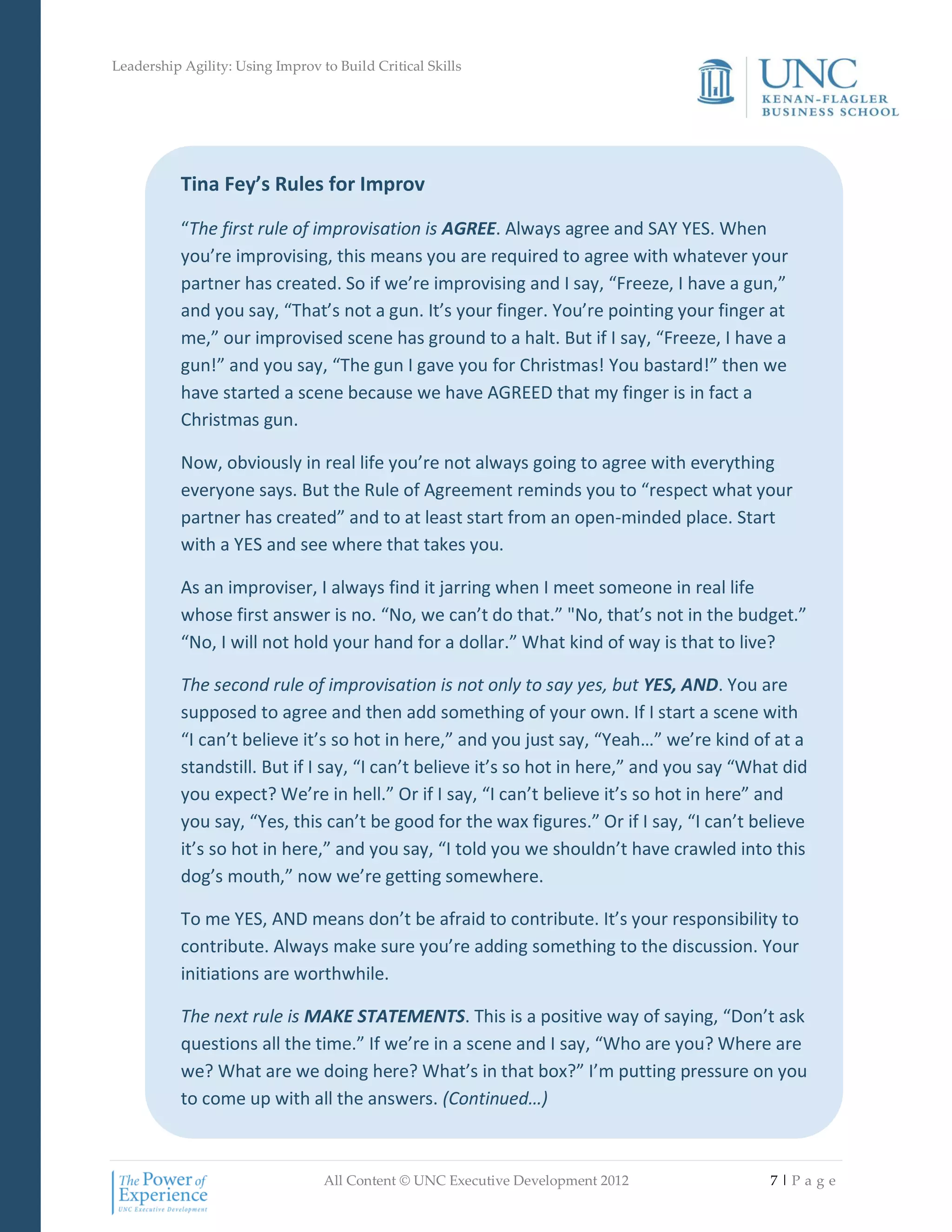 Leadership Agility: Using Improv to Build Critical Skills | PDF