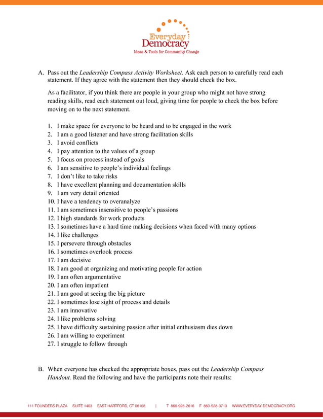 Leadership Compass Activity | DOC | Resume Writing and Advice | Job Search