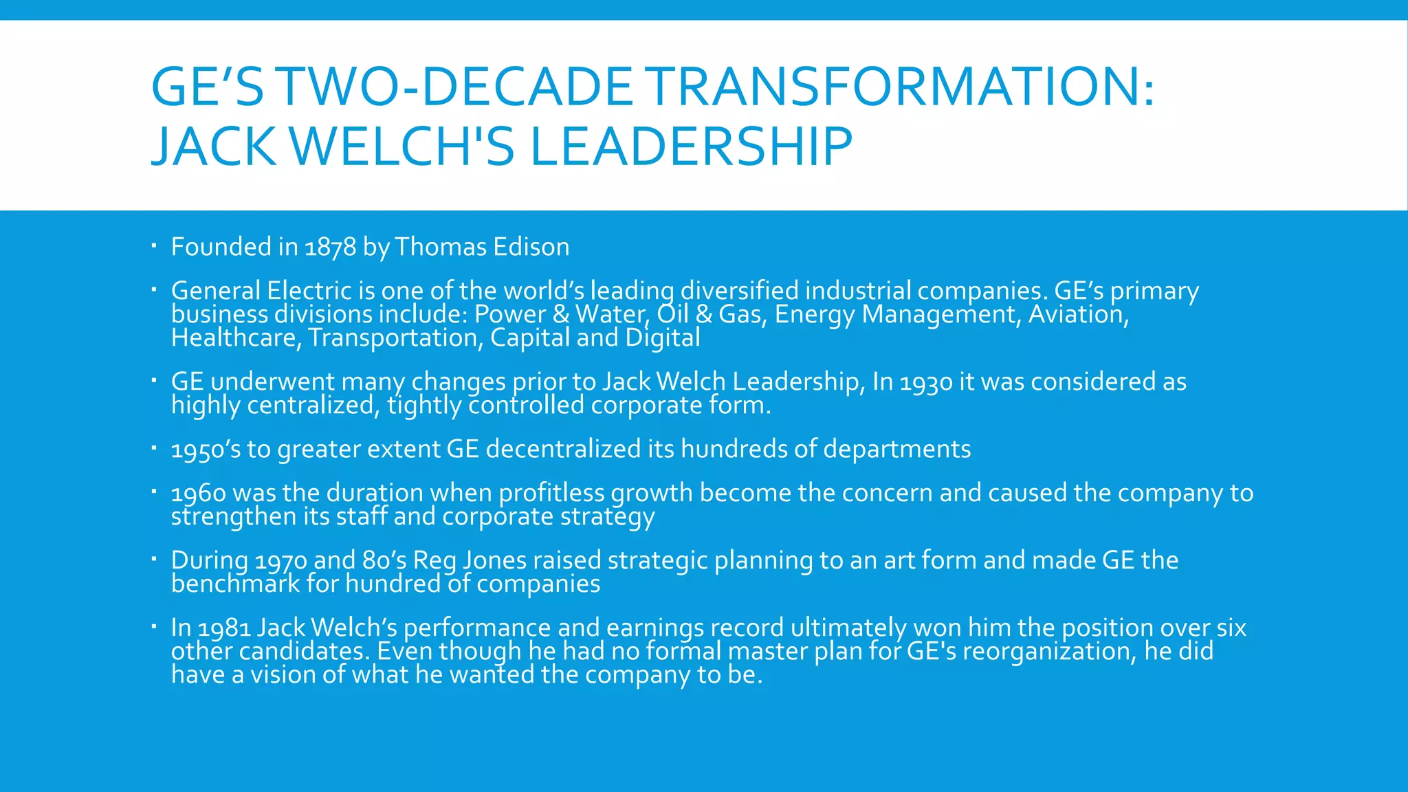 Leadership - Jack Welch (GE Transformation) | PPT