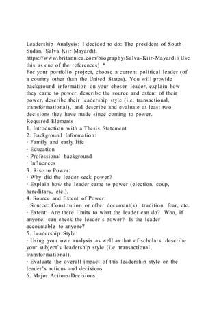 Leadership Analysis I decided to do The president of South Sudan | DOCX