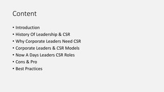 Leadership and CSR (Corporate Social Responsibility ) | PPTX