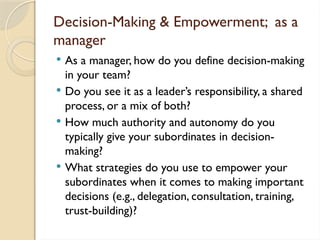 Leadership and empowerment are closely linked concepts that ...