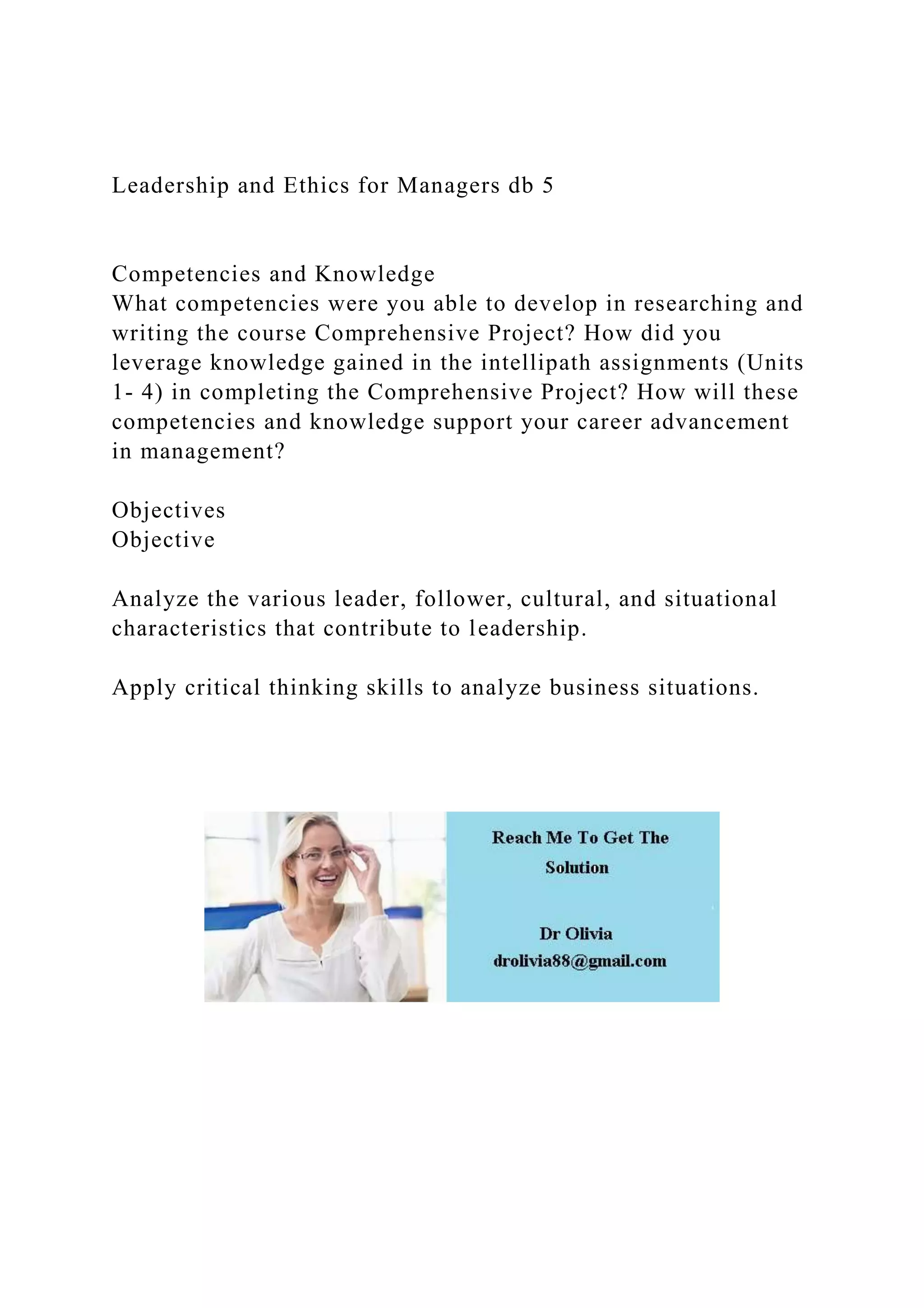 Leadership and Ethics for Managers db 5Competencies and Know.docx ...