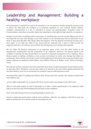 Leadership and managemet: Building a healthy workplace | PDF