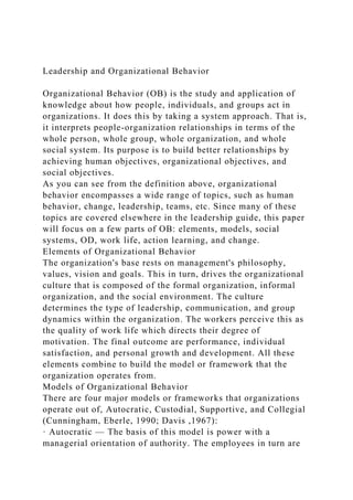 Leadership and Organizational BehaviorOrganizational Behavior .docx