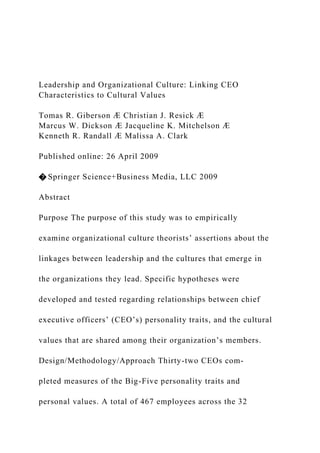 Leadership and Organizational Culture Linking CEOCharacteri.docx
