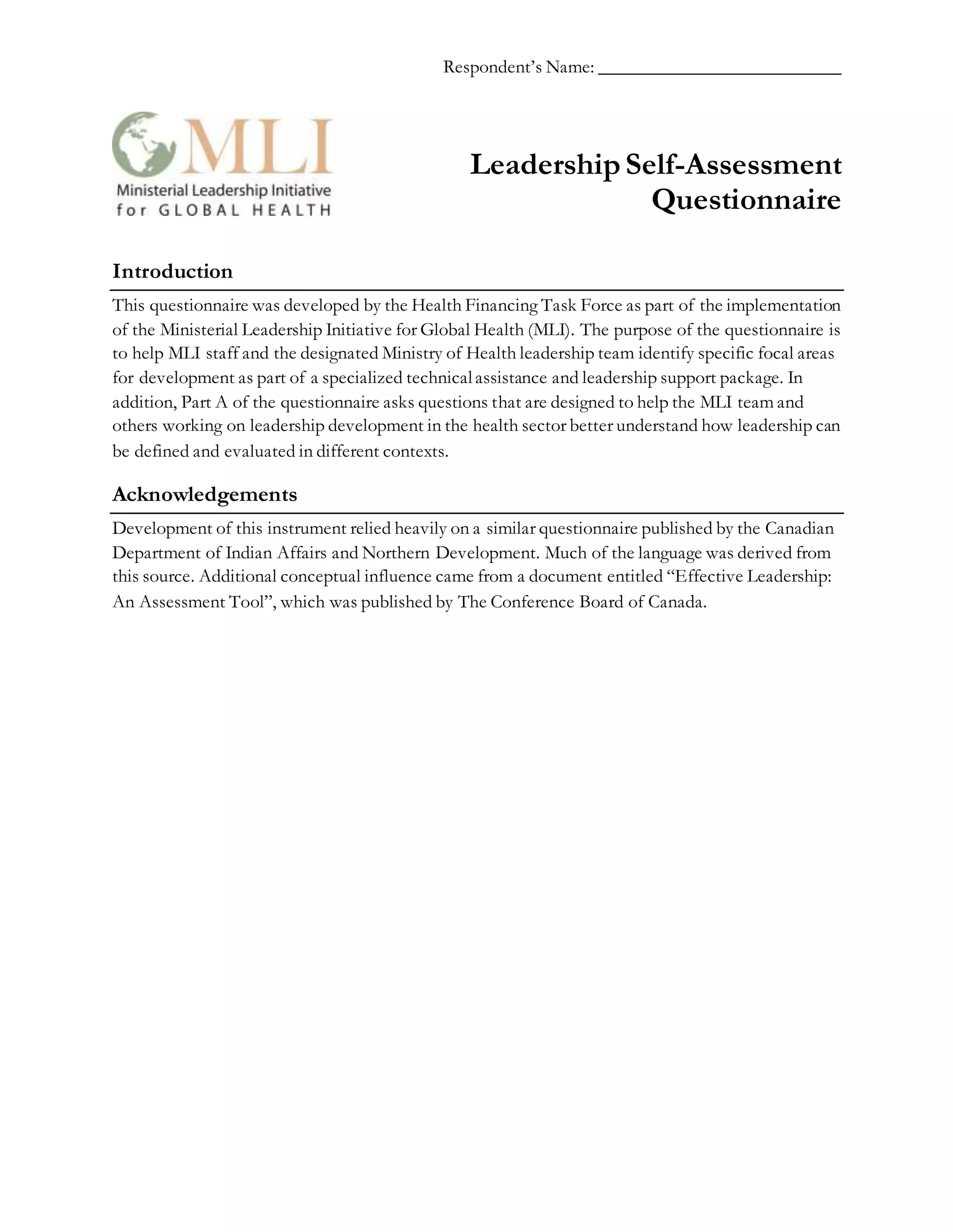 Leadership assessment questionnaire | DOC