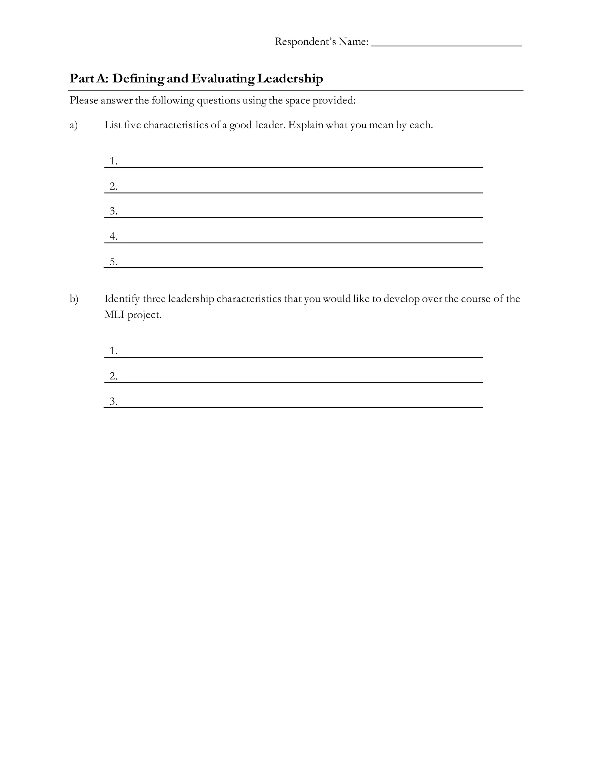 Leadership assessment questionnaire | DOC