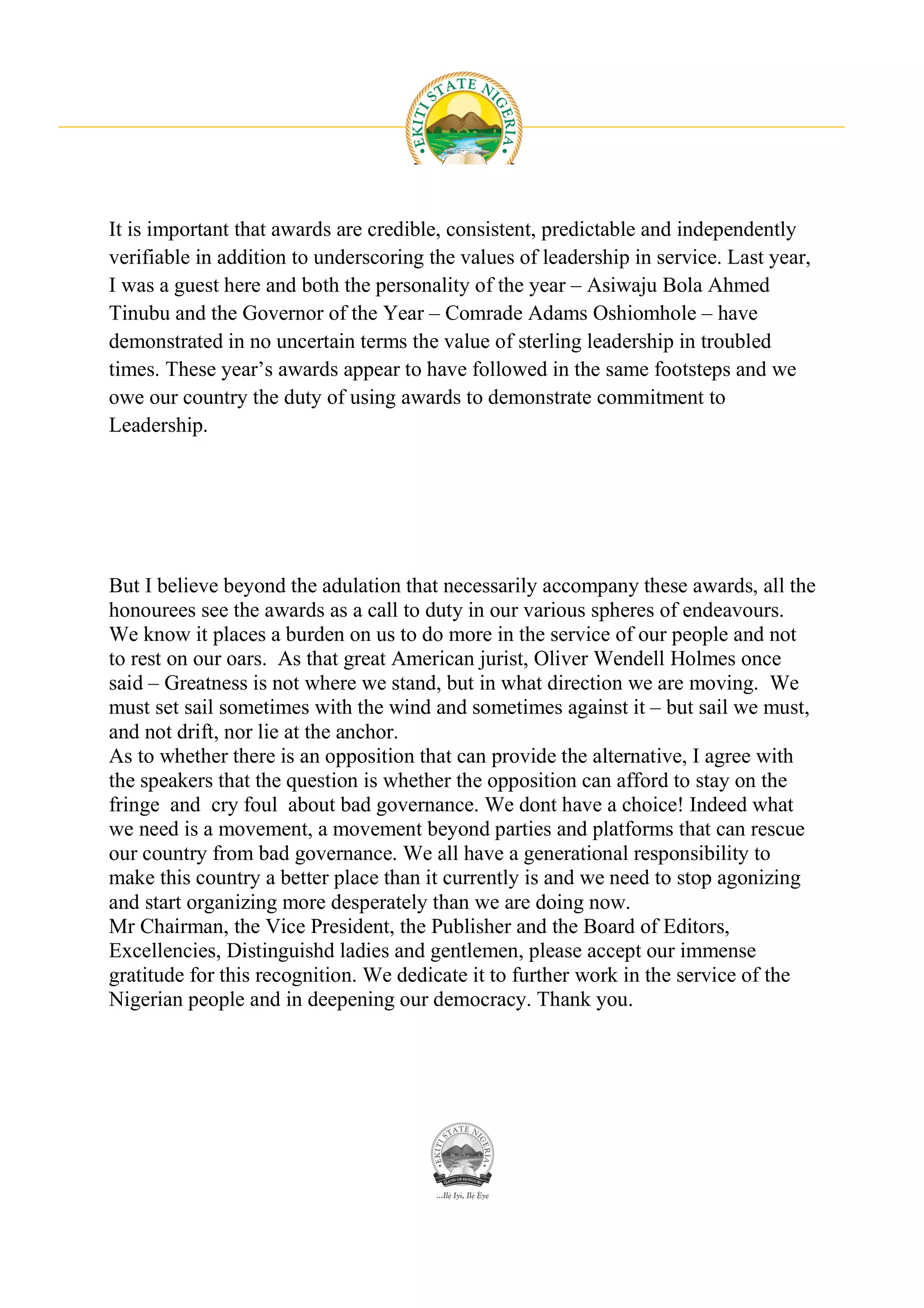 Leadership Award Acceptance Speech | PDF