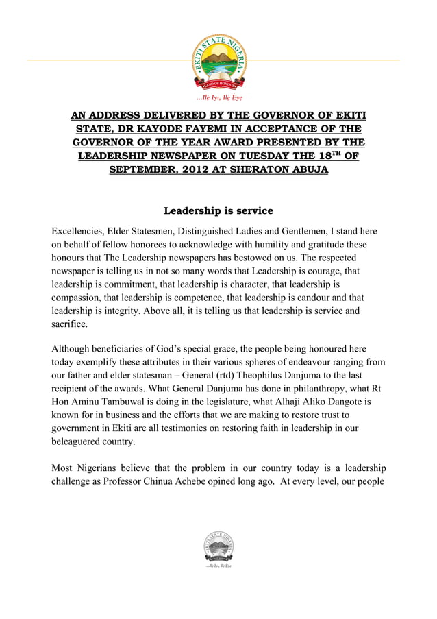 Leadership Award Acceptance Speech | PDF