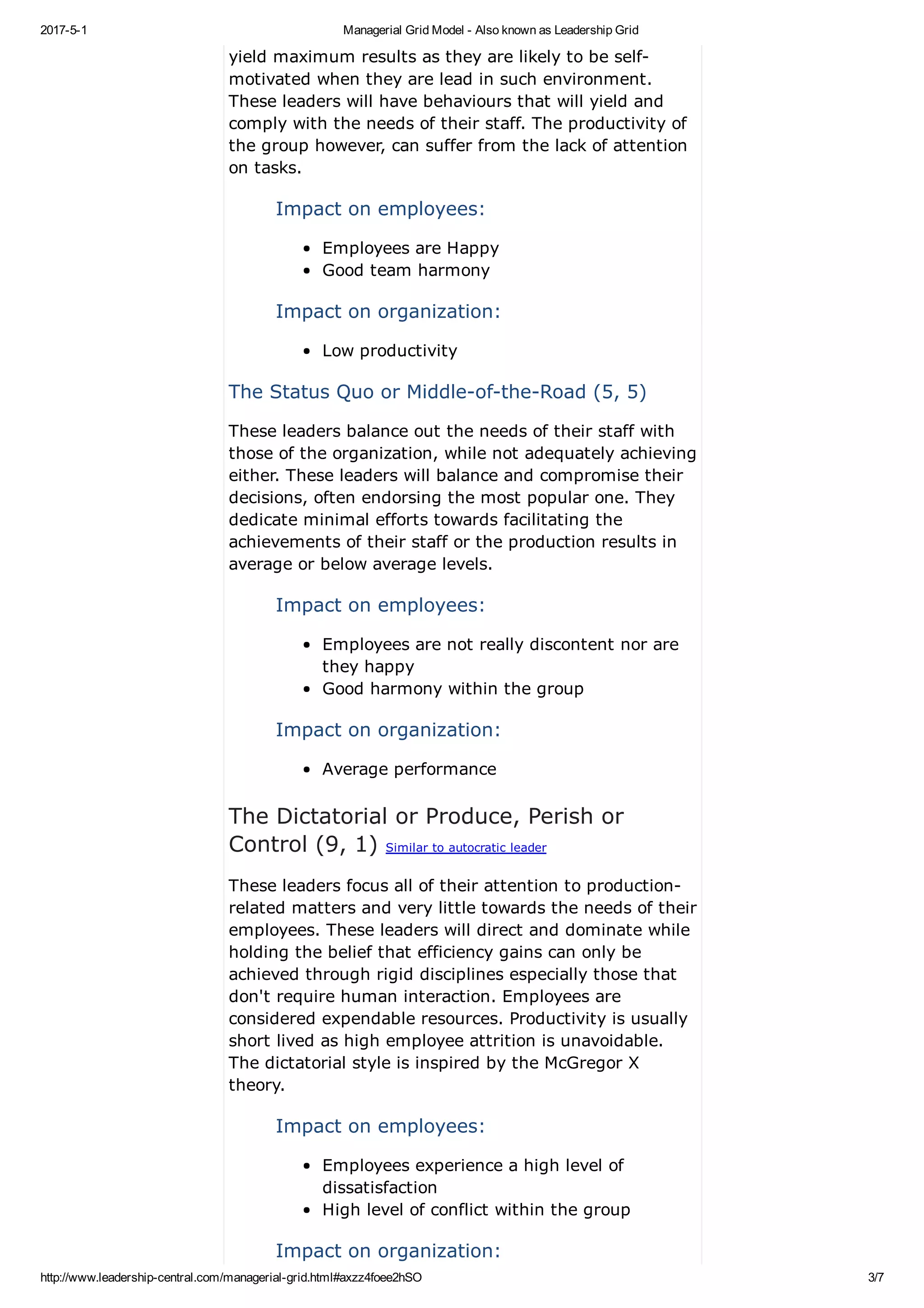 Leadership behavioural theory managerial grid model | PDF
