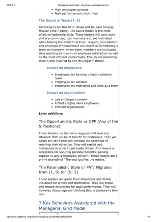 Leadership behavioural theory managerial grid model | PDF