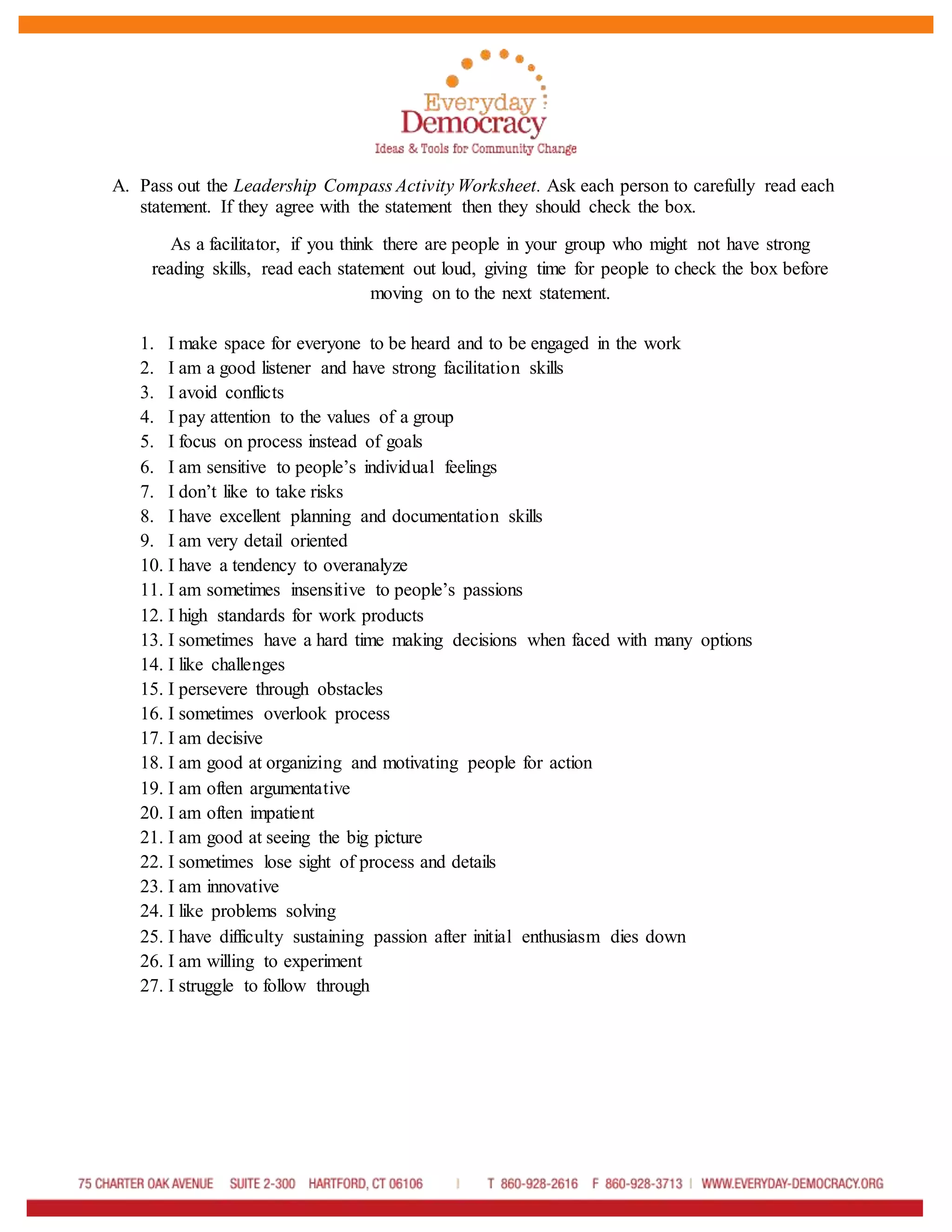 Leadership Compass Activity | DOCX